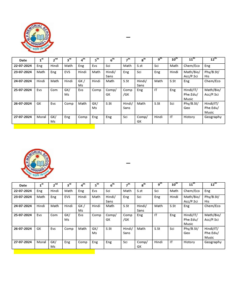 Ut-I 2024-25 Date Sheet | PDF