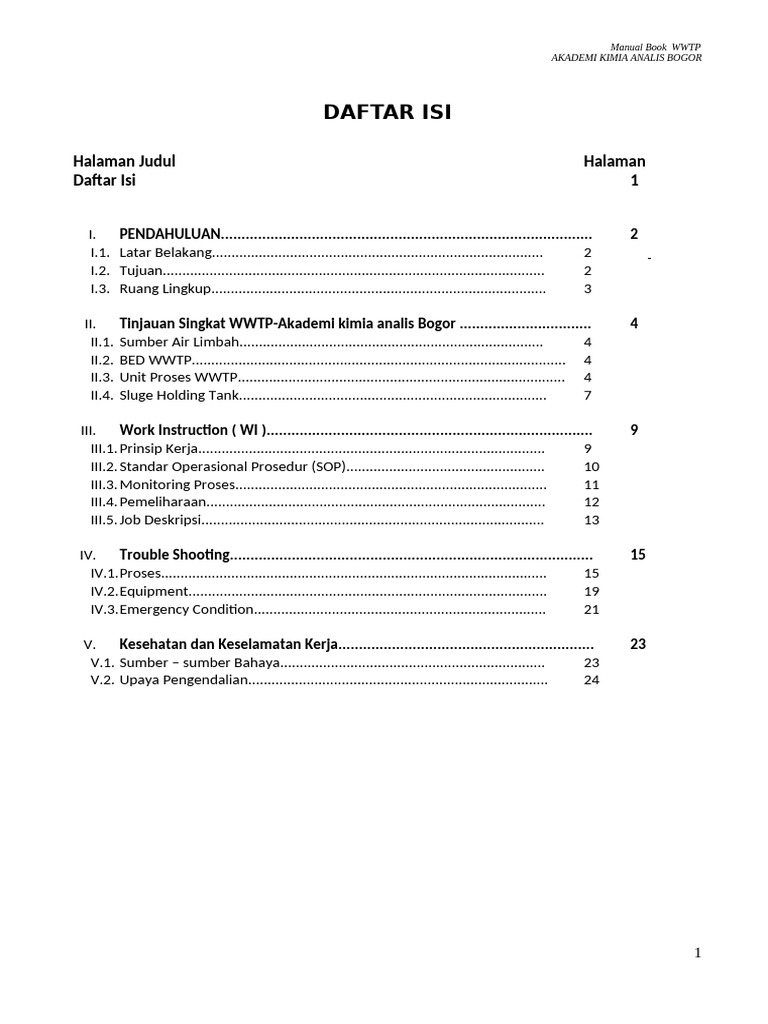 Manual Book - WWTP - Aka | PDF