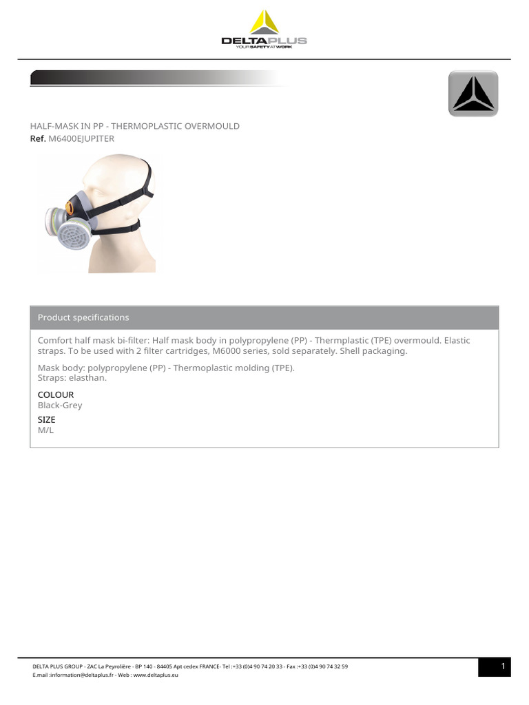 Delta Plus Double Cartridge Mask M6400 JUPITER | PDF