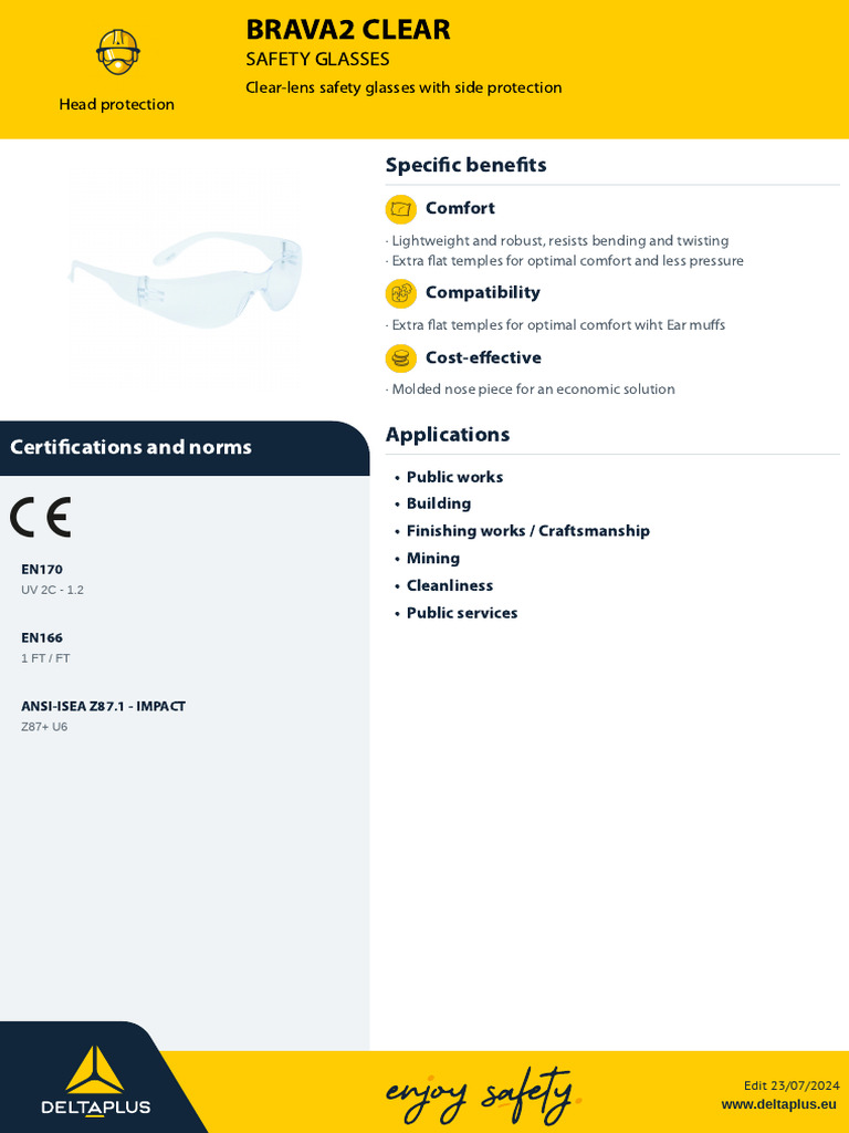 Delta Plus BRAVA2 CLEAR Technical-Sheet EN | PDF