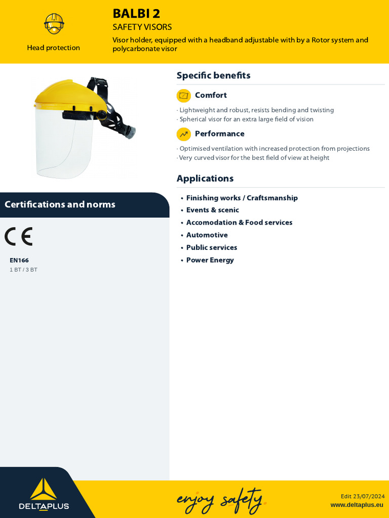 Delta Plus Face Shield BALBI 2 Technical-Sheet EN | PDF