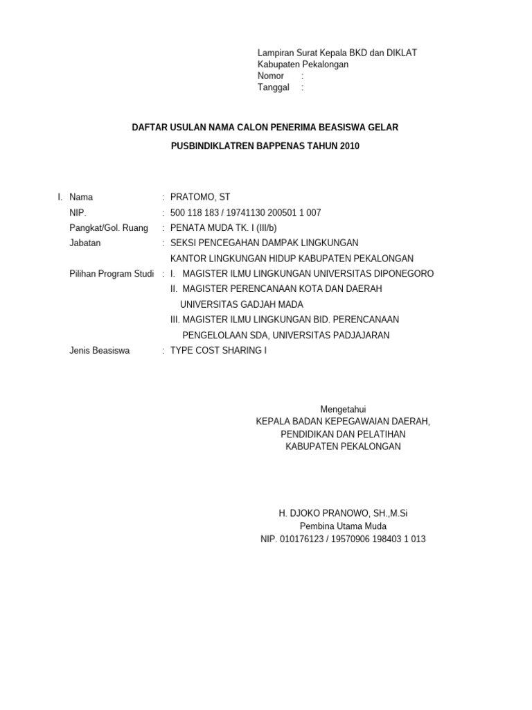 Lampiran Surat Lamaran Beasiswa Bappenas 2008 | PDF Lampiran Surat Lamaran Beasiswa Bappenas 2008 | PDF