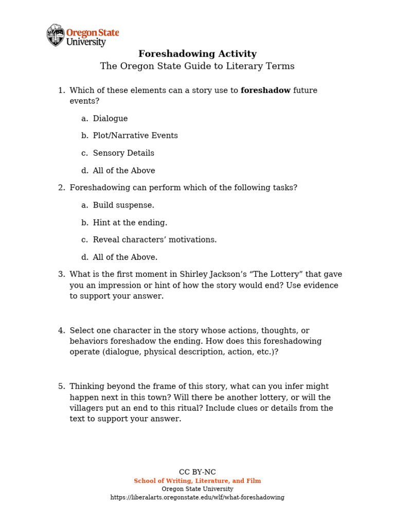Foreshadowing Activity | PDF