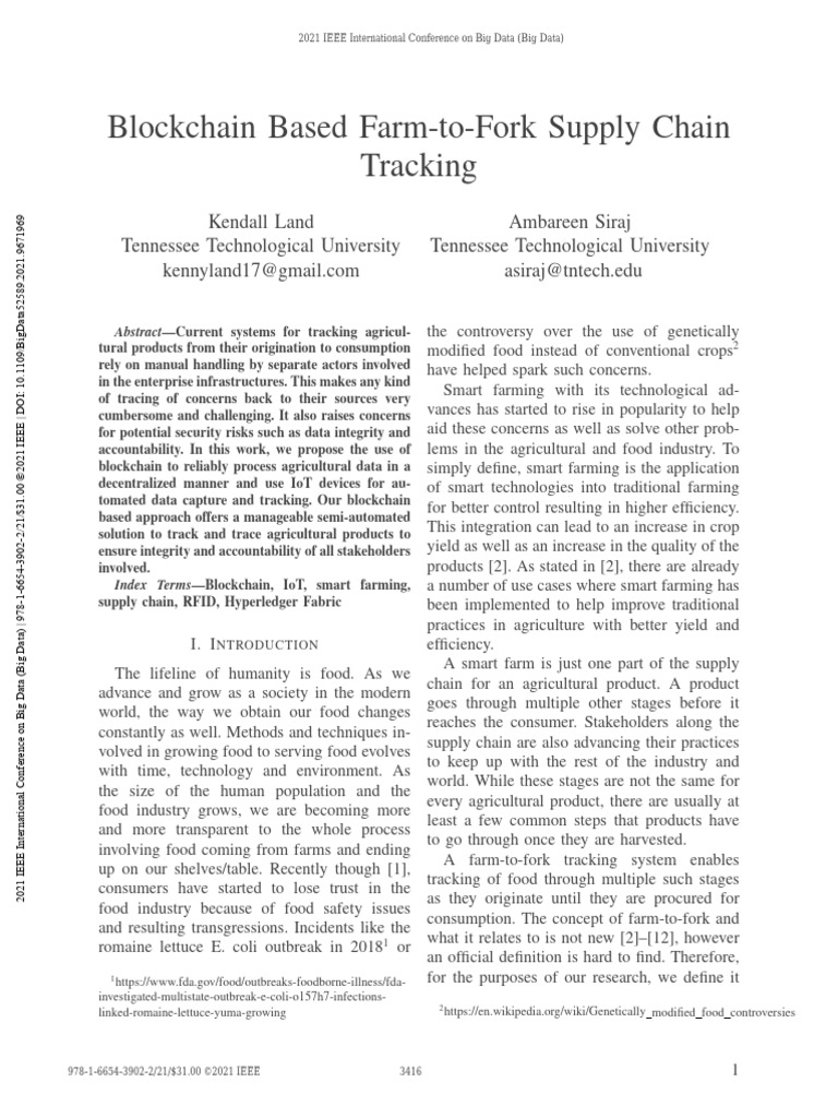 Blockchain Based Farm-to-Fork Supply Chain Tracking | PDF