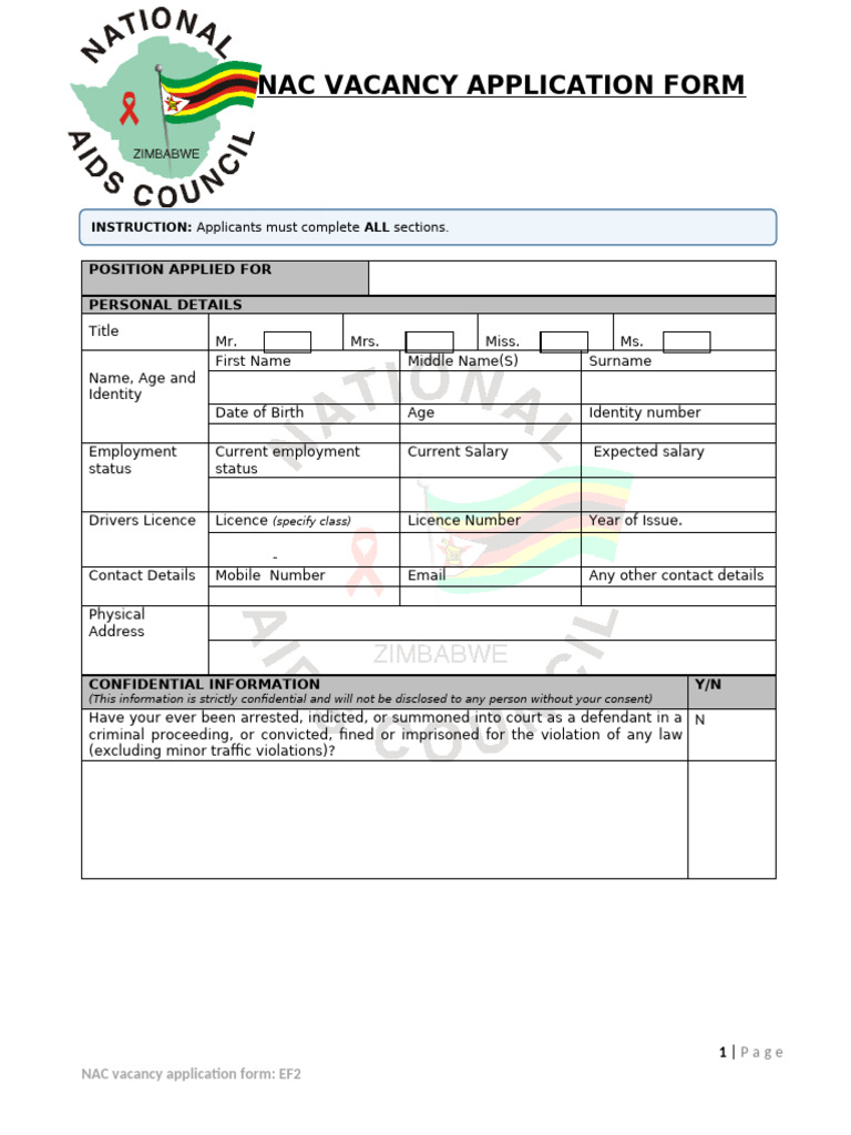 NAC Vacancy Application Form 10 1 | PDF