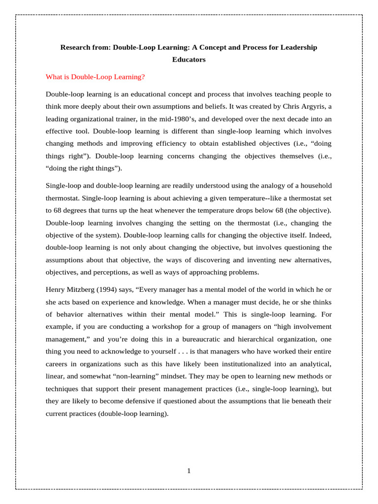 Double Loop Learning | PDF