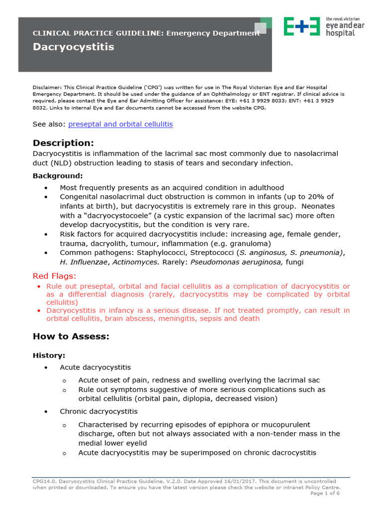 Dacryocystitis Clinical Practice Guideline | PDF