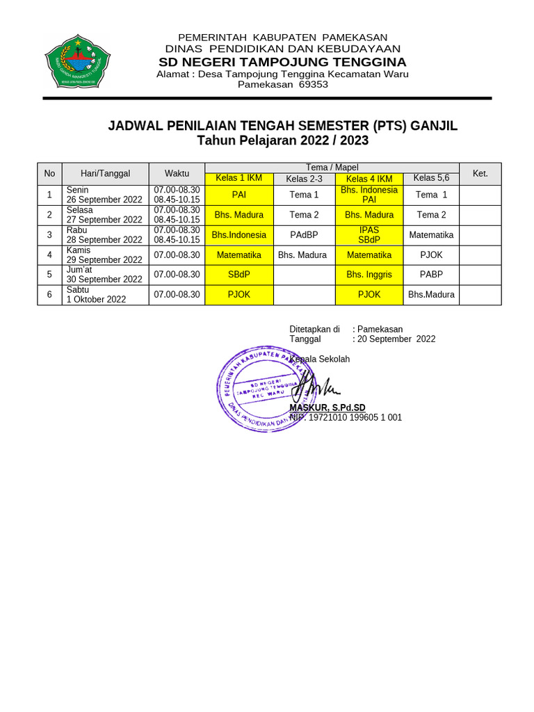 Jadwal PTS Ganjil TH 2022-2023 | PDF