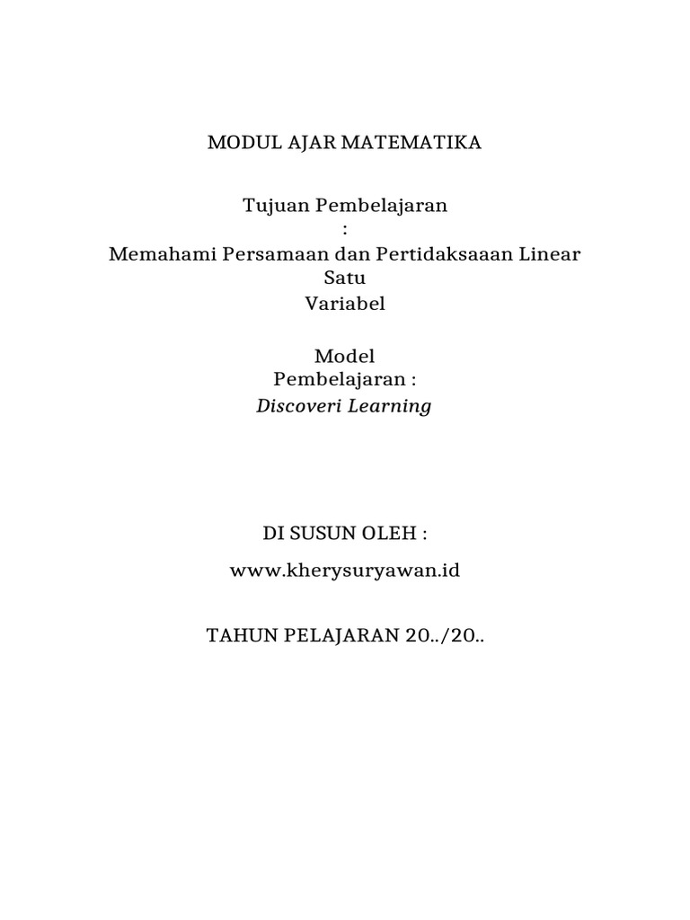 7_Modul Ajar Persamaan Linear | PDF 7_Modul Ajar Persamaan Linear | PDF