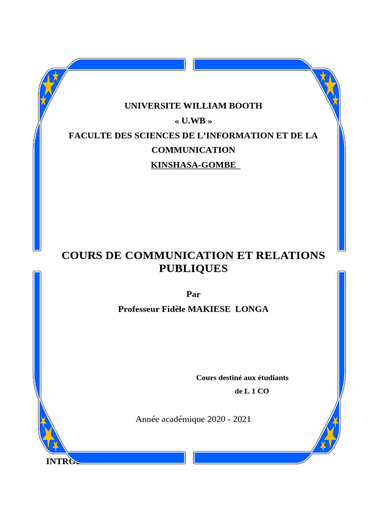 UWB Cours de Communication Et Relations Publiques | PDF