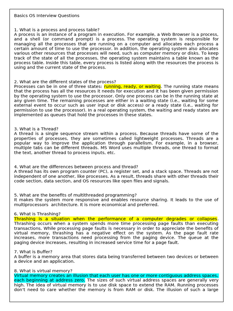 Os Interview Questions | PDF