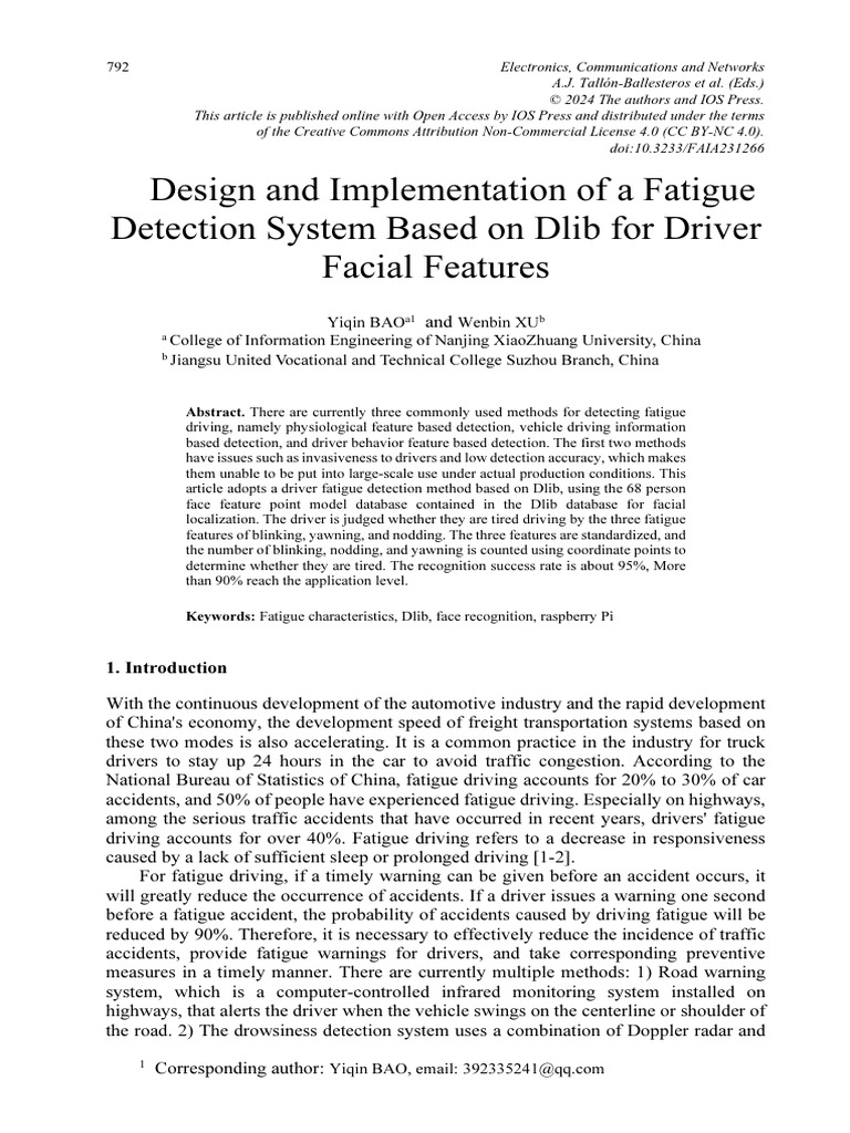 1.design and Implementation of A Fatigue Detection System 395fhzkhq4 | PDF
