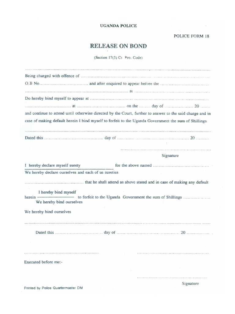 Release On Bond - Police Form 18 | PDF
