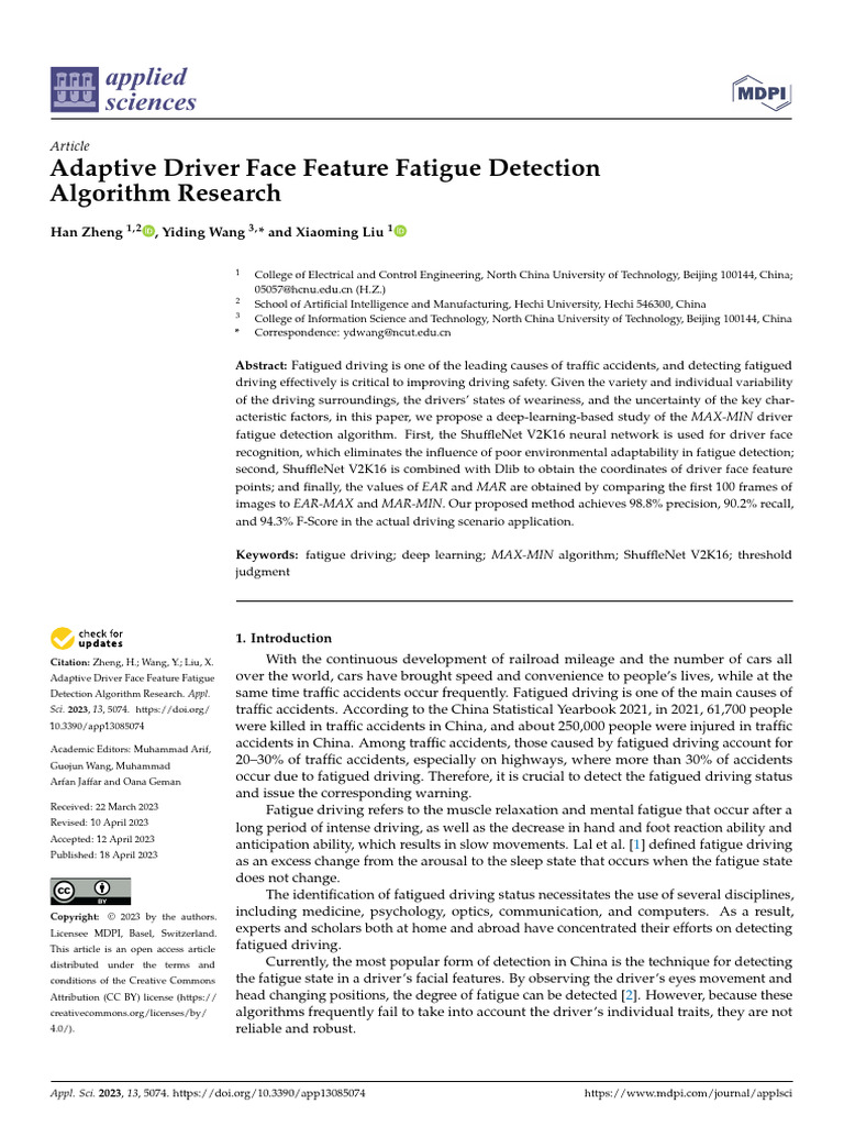 4.adaptive Driver Face Feature Fatigue Detection Algorithm Research | PDF