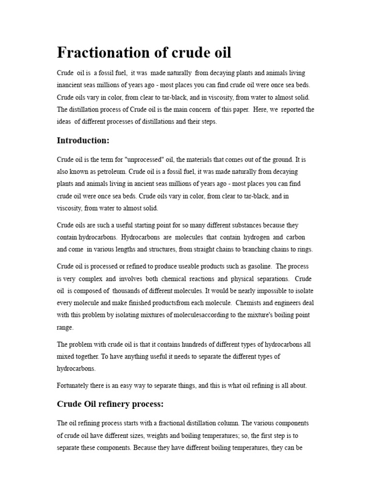 Fractionation of Crude Oil | PDF