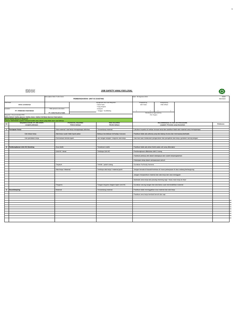 Jsa Bongkar Unit Ac r1 | PDF