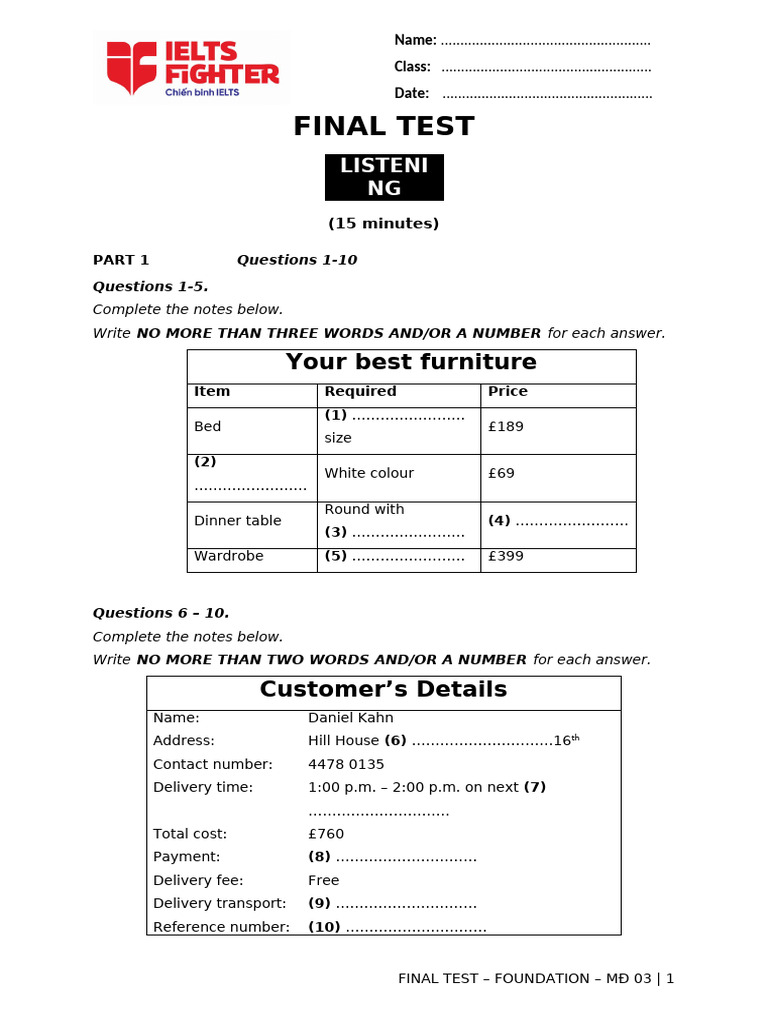 Lis Read Writing Final Test | PDF