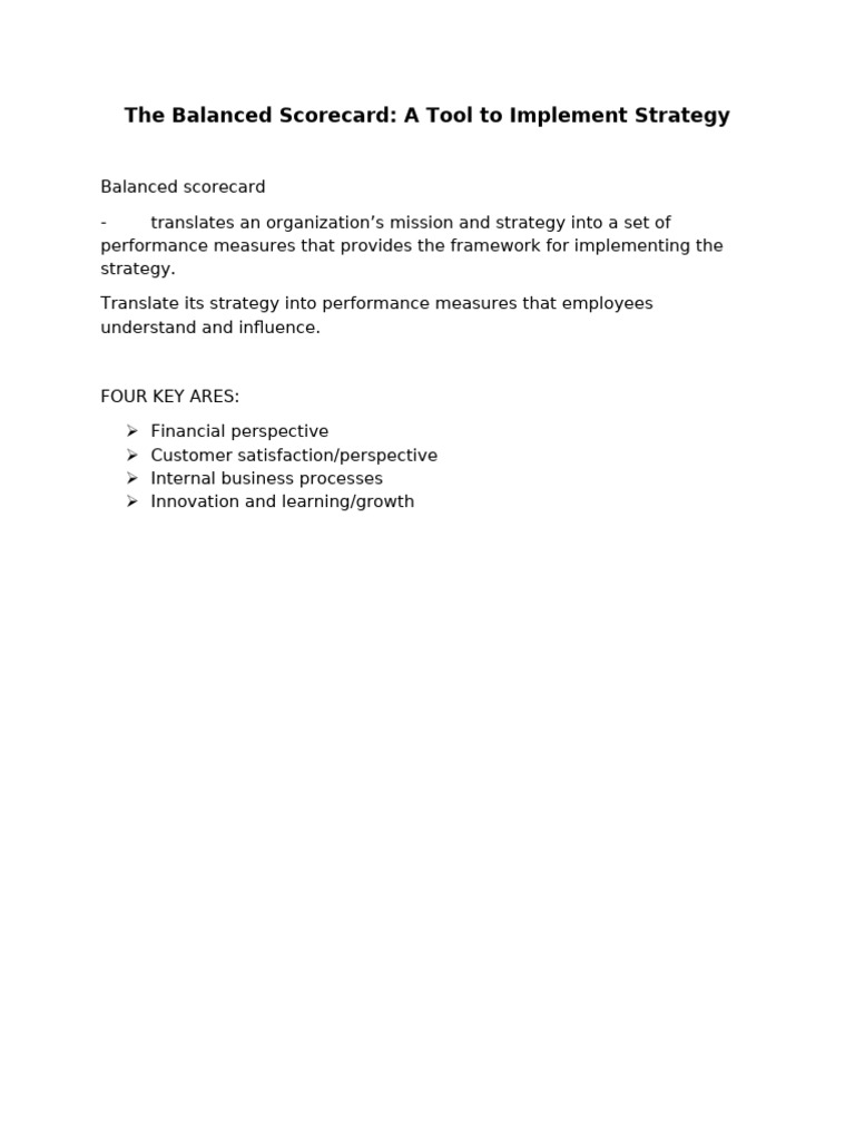 The Balanced Scorecard A Tool To Implement Strategy | PDF