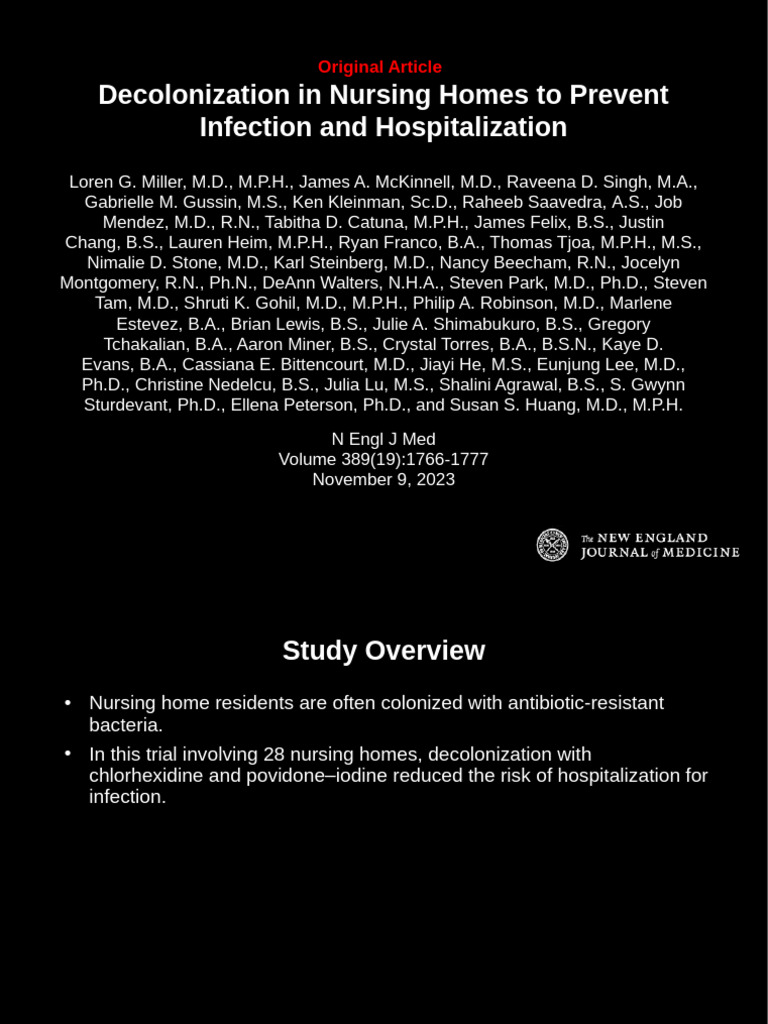 Decolonization in Nursing Homes To Prevent Infection and ...