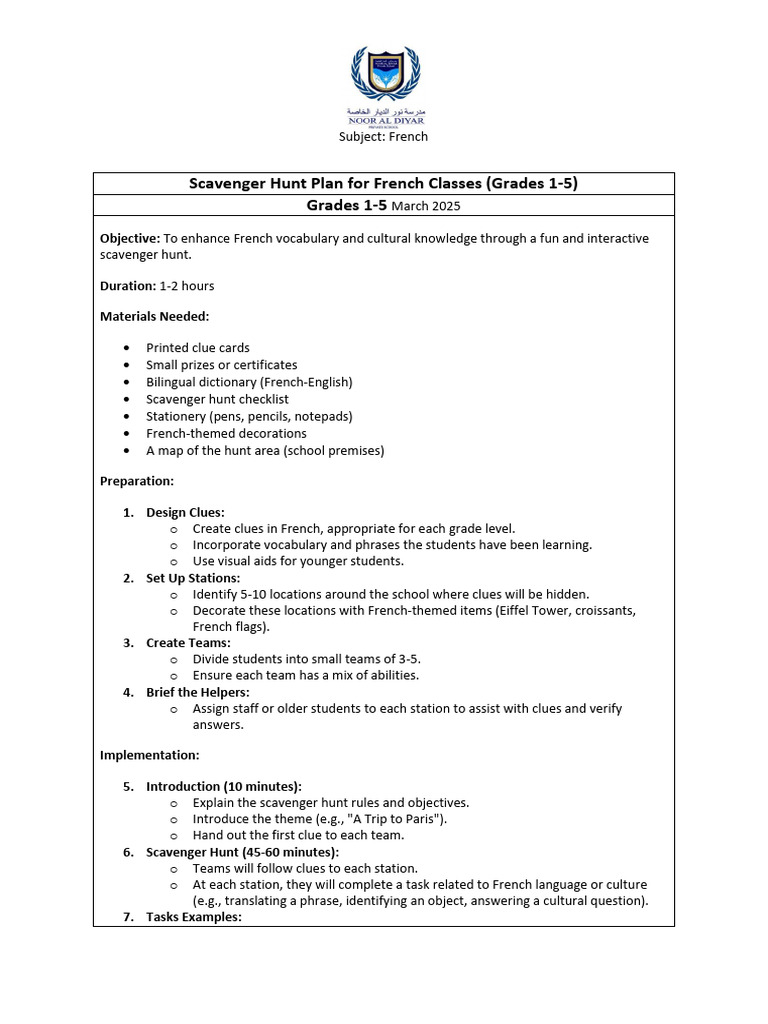 French activities.G1-5 | PDF