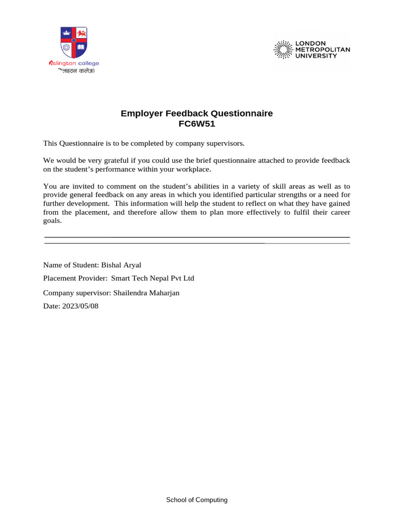 WRL Employer Feedback Form - 1 | PDF