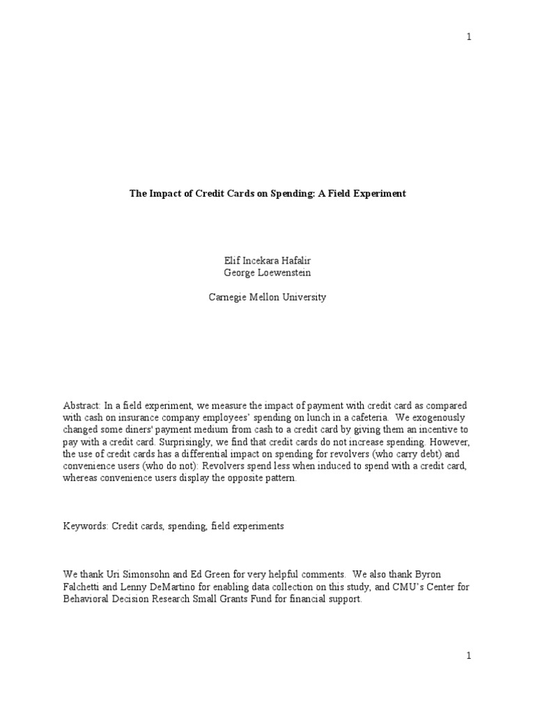 The Impact of Credit Cards On Spending: A Field Experiment | PDF ...