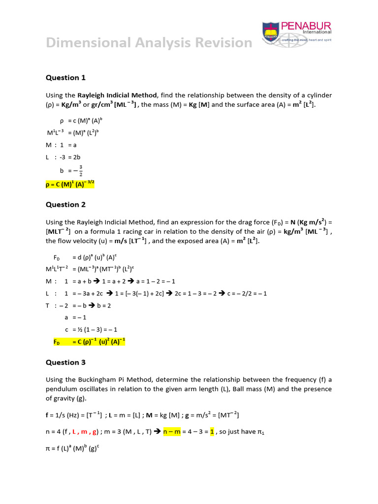 Dimensional Analysis Revision MS | PDF