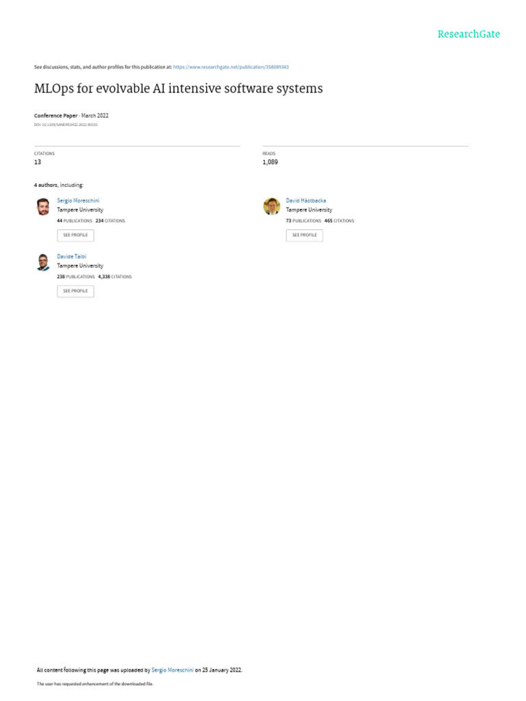 MLOps For Evolvable AI Intensive Software Systems | PDF