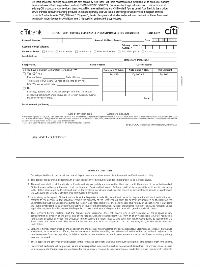 FCY Cash Deposit Slip Editable Version | PDF