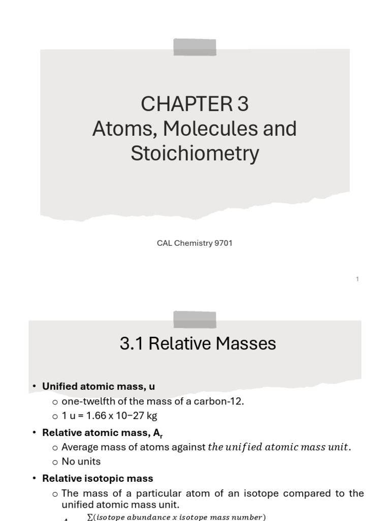 Chap 03 Atoms, Molecules and Stoichiometry v1 | PDF