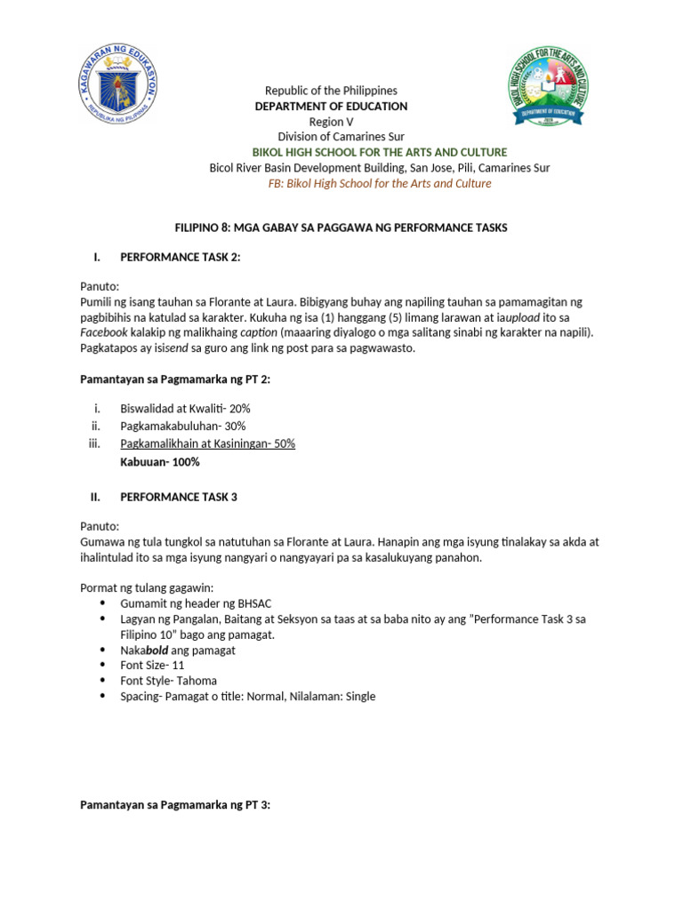 Filipino-8 Gabay Sa Paggawa NG Performance Tasks | PDF