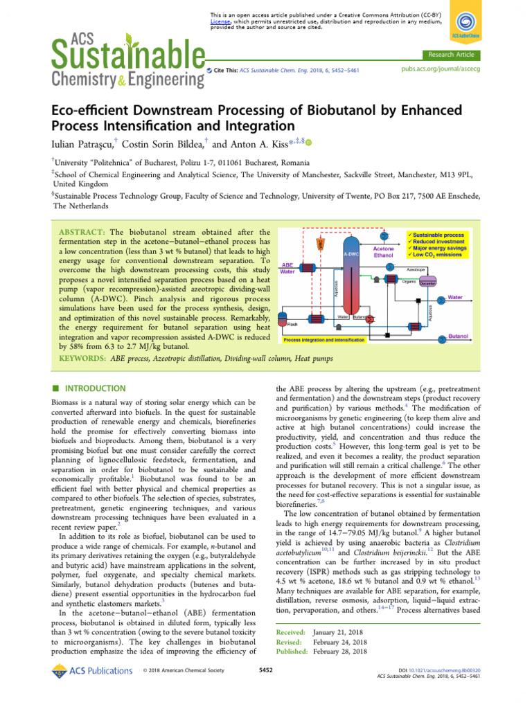 Patraşcu Et Al 2018 Eco Efficient Downstream Processing of Biobutanol ... Patraşcu Et Al 2018 Eco Efficient Downstream Processing of Biobutanol ...