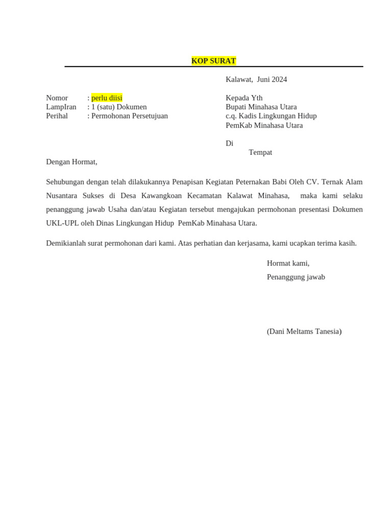 000 - SPermohonan PRESENTASI - TANS-Kalawat | PDF