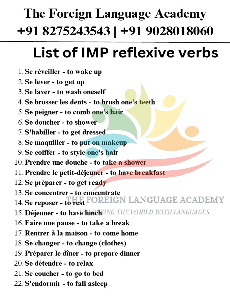 Reflexive Verbs List, Daily Routine | PDF