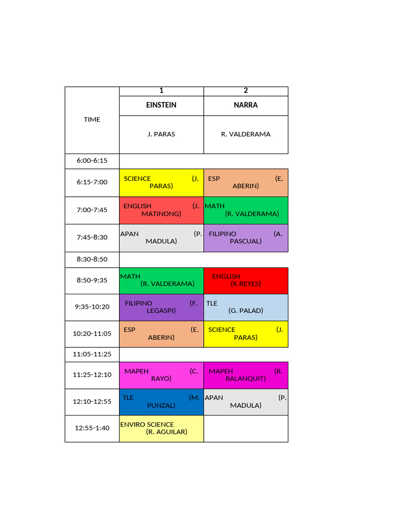 Grade 7 Class Schedule 2024-2025 | PDF