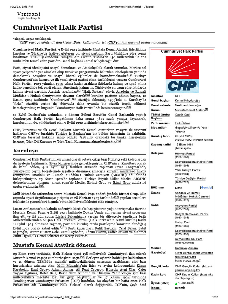 Cumhuriyet Halk Partisi - Vikipedi | PDF