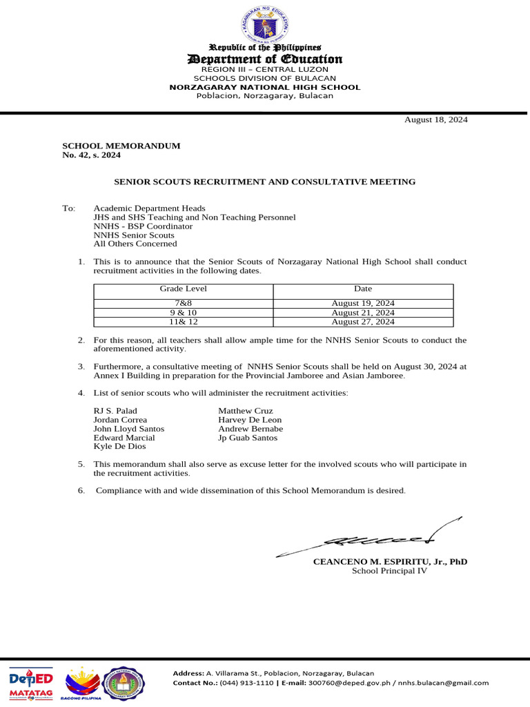 Senior Scouts Recruitment Memo 2024 | PDF | Wellness | Science ...