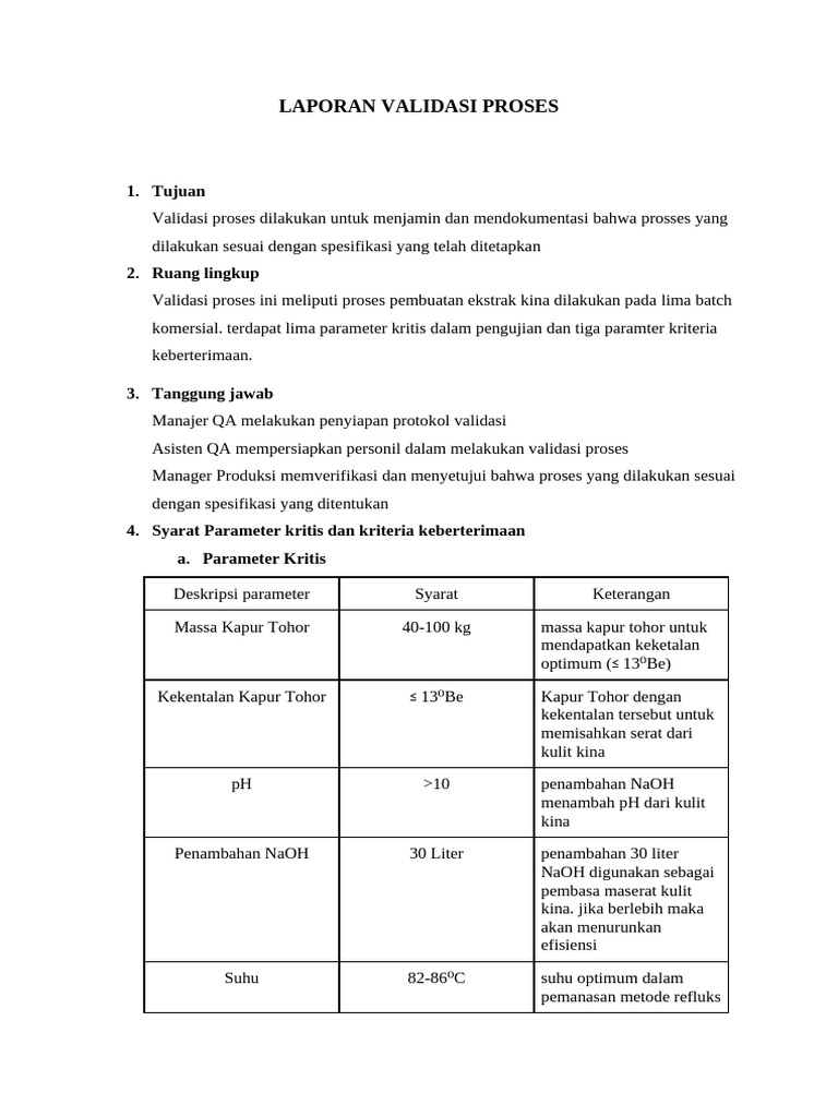 Laporan Validasi Proses | PDF