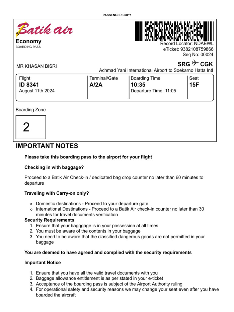 Bording Pesawat Berangkat MR KHASAN BISRI | PDF