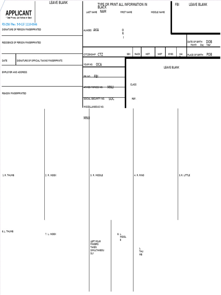 Standard Fingerprint Form FD 258 1 | PDF