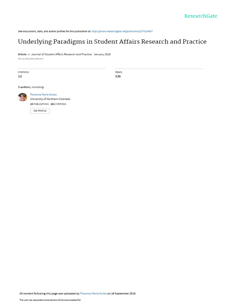 Underlying Paradigms in Student Affairs Reserach and Practice | PDF