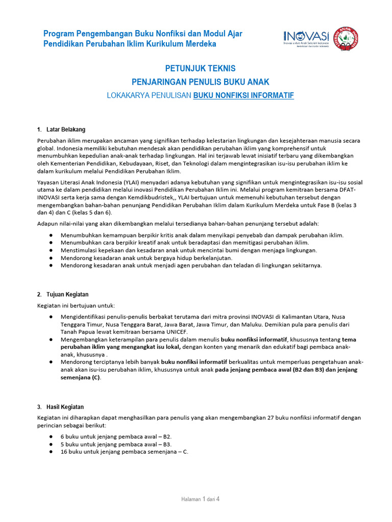 Juknis Penjaringan Penulis INOVASI | PDF