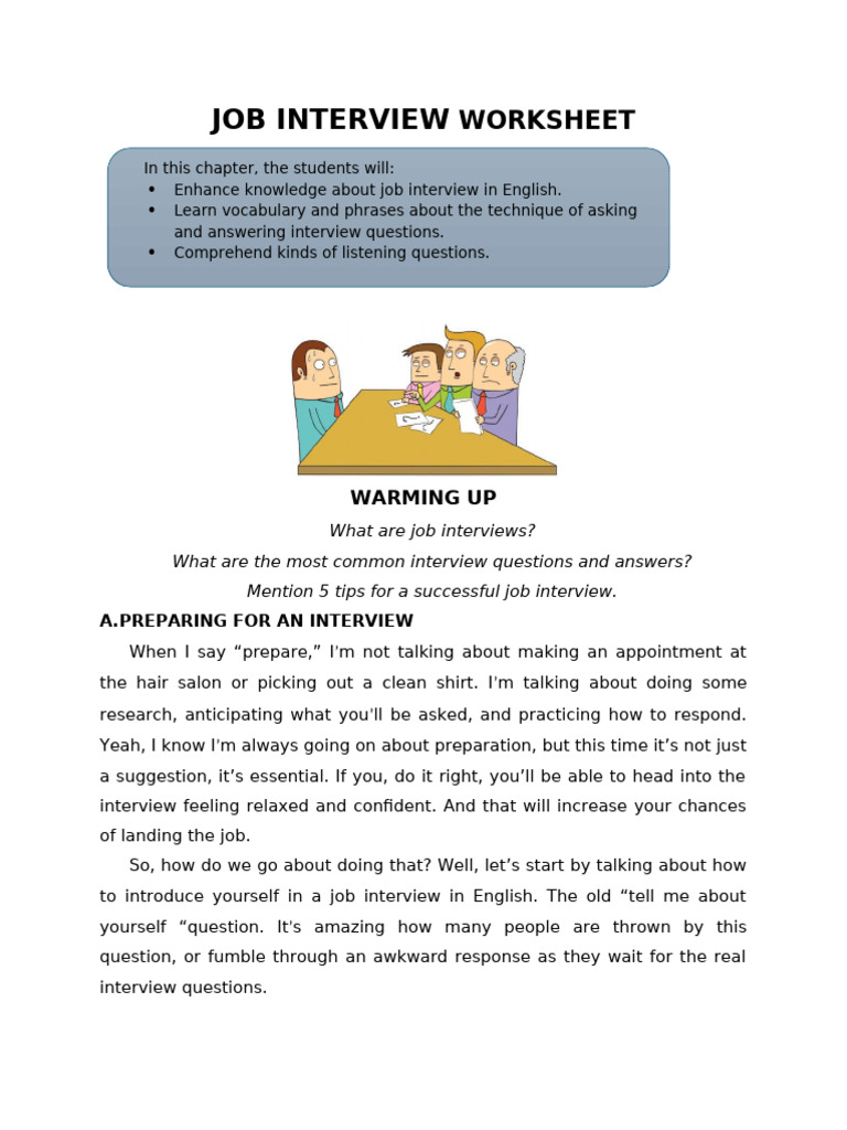 Worksheet 2 Job Interview | PDF