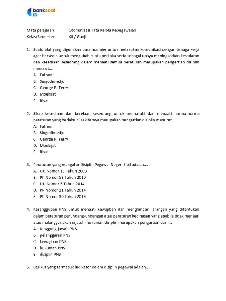 Soal & Jawaban Otk Kepegawaian Kelas 12 Semester 1 2021 | PDF Soal & Jawaban Otk Kepegawaian Kelas 12 Semester 1 2021 | PDF