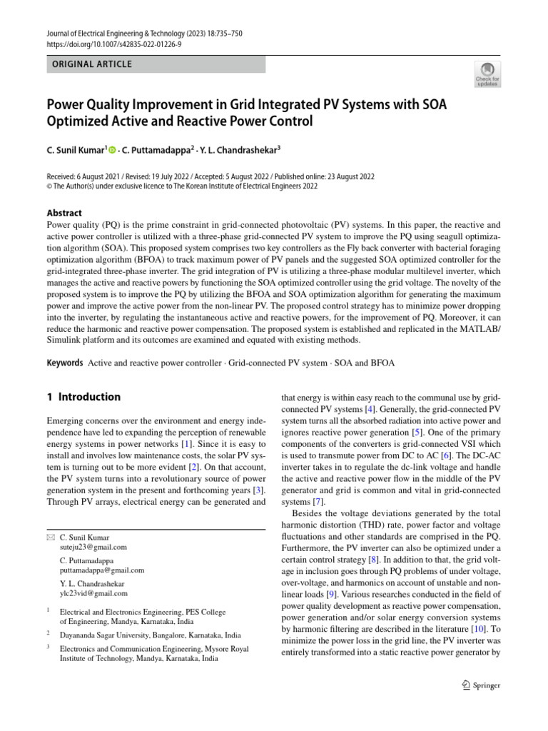 Power Quality Improvement in Grid Integrated PV Systems With SOA ...