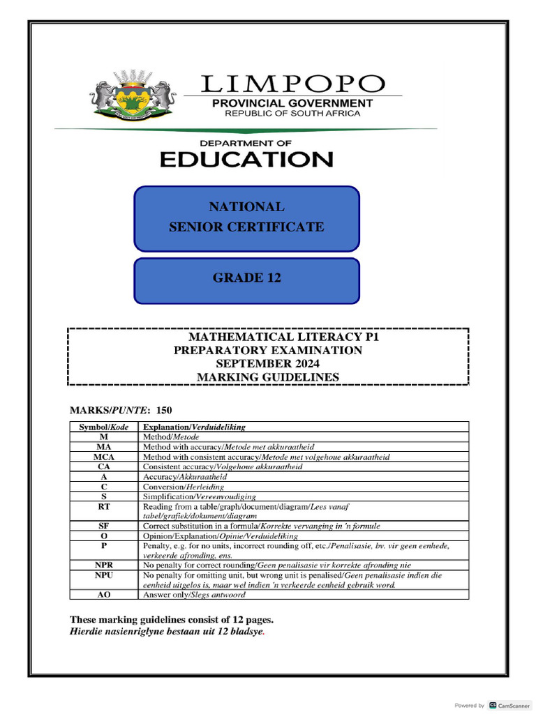 Math. Literacy P1 Memo Eng&Afr | PDF Math. Literacy P1 Memo Eng&Afr | PDF