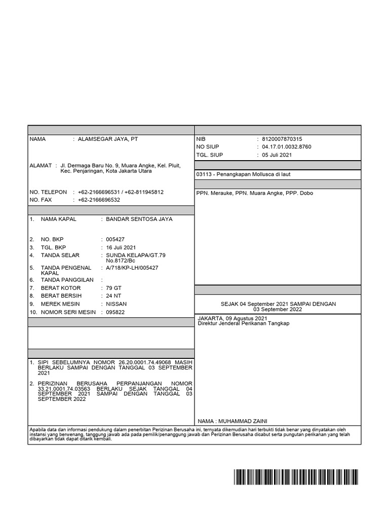Contoh Format Berizinan Berusaha Sub Sektor Penangkapan Ikan | PDF