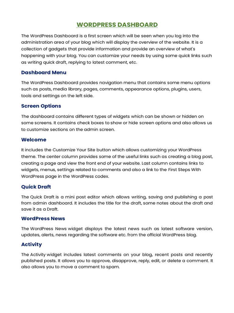 2 WordPress Dashboard | PDF