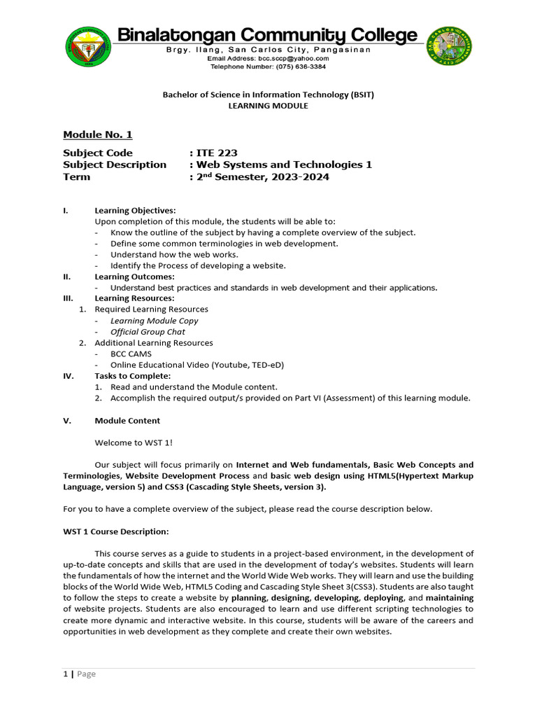 WST 1 Module 1 | PDF