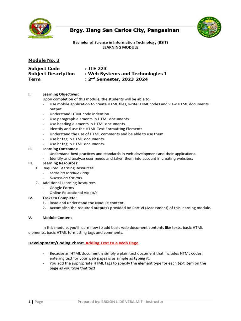 WST 1 Module 3 | PDF